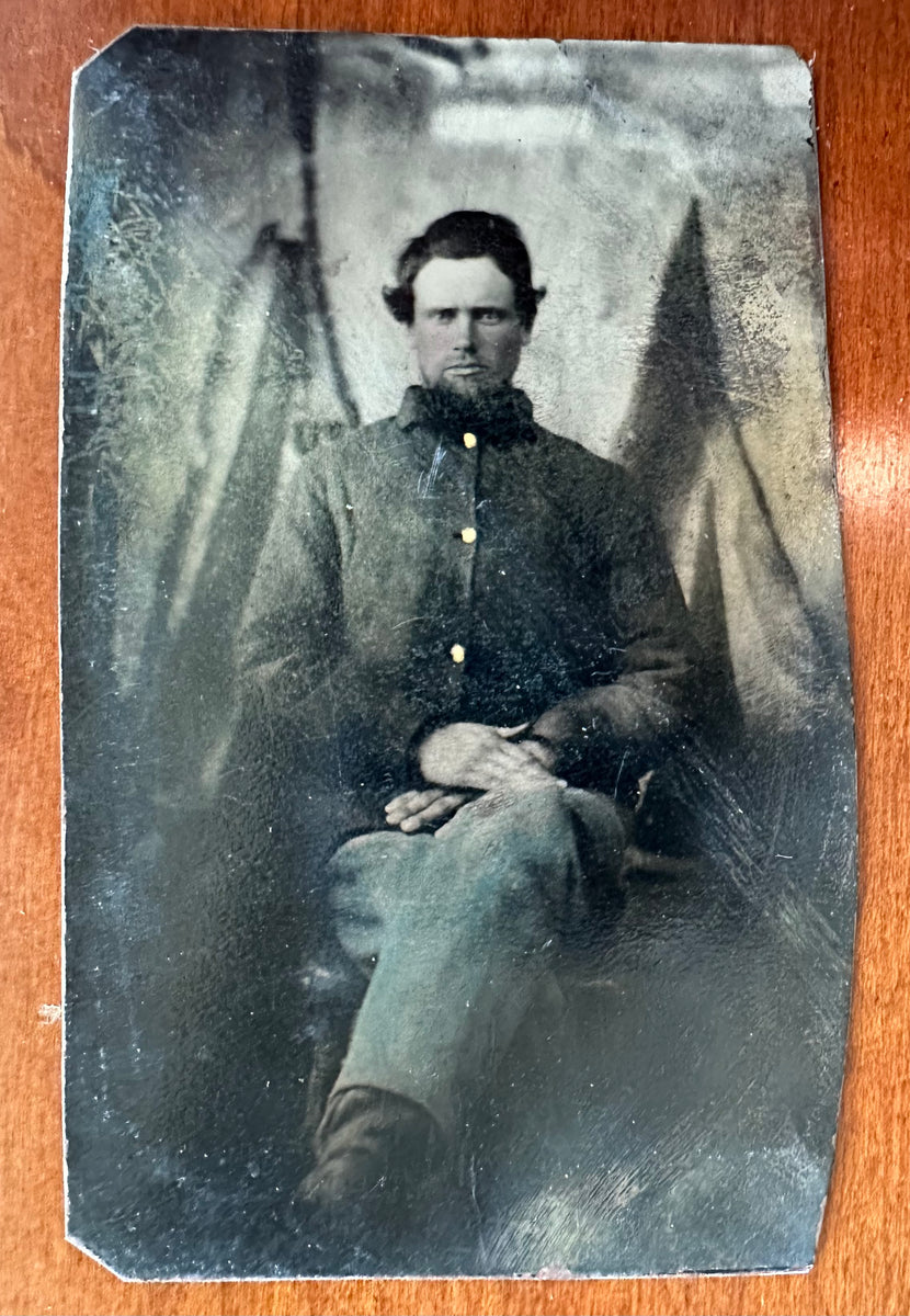 Civil War Soldier Camp Scene Backdrop Tinted Painted 1860s Tintype Ori ...