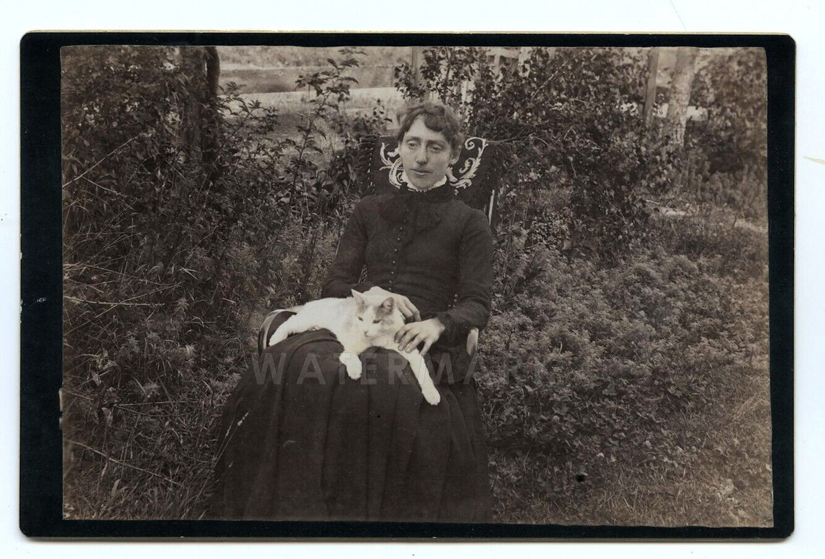 Victorian Cat Lady - Woman Holding Cat Antique Outdoor Photograph 1800 ...