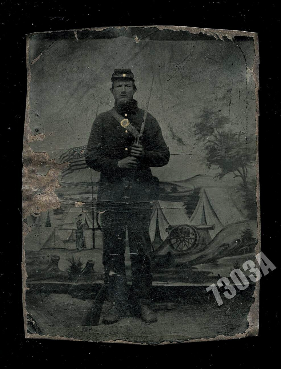 Armed Civil War Soldier Camp Scene Backdrop 1860s Tintype Original ...