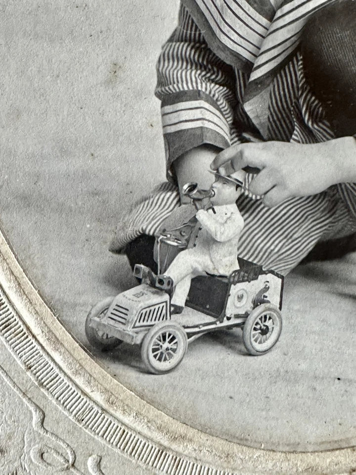Antique Photo Little Boy with LEHMANN TUT TUT WindUp Toy Tin Car 1900s ...