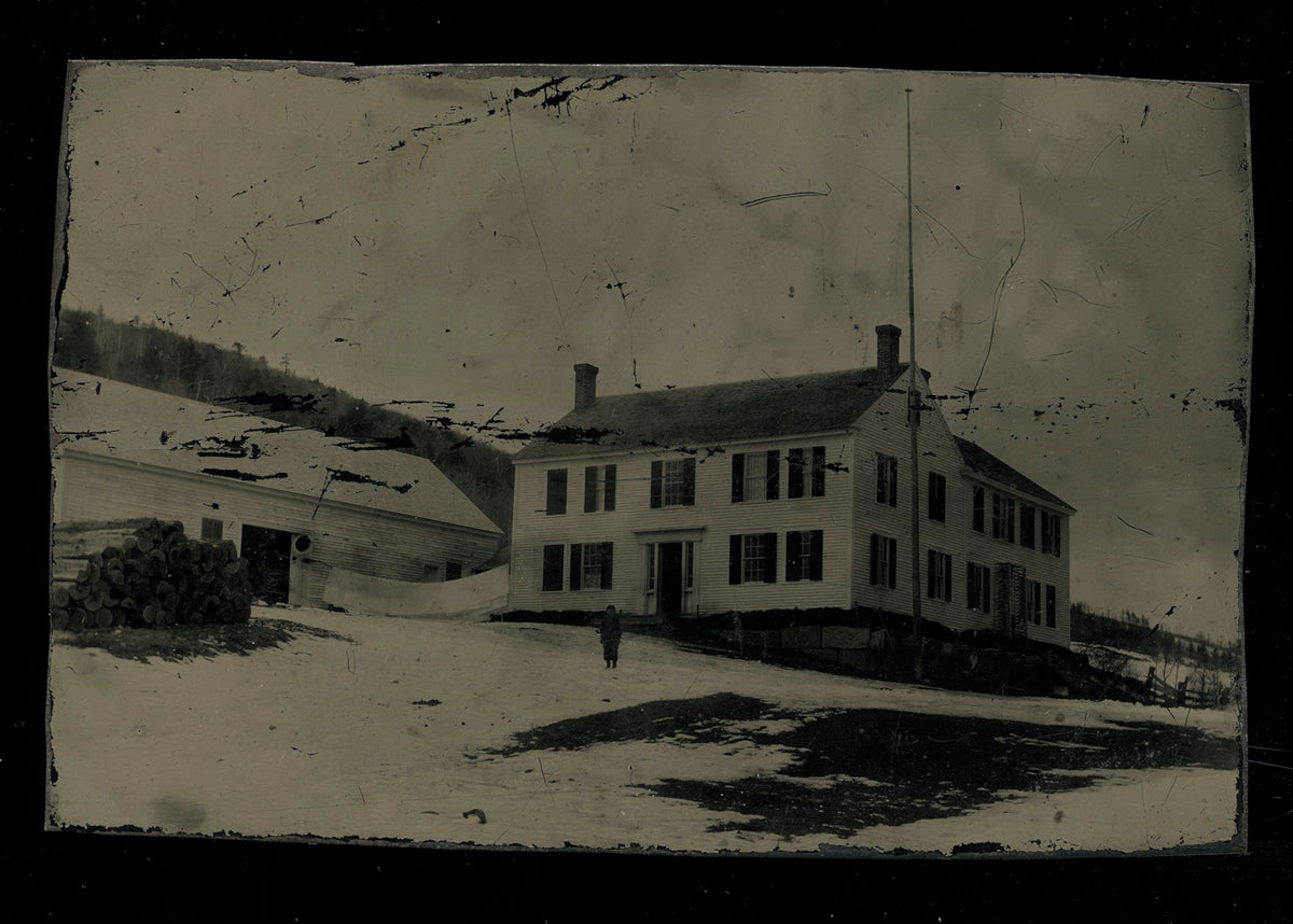 1860s 1870s Outdoor Tintype Boy in Front of House in Snow Winter Scene ...