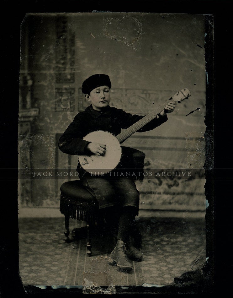 RARE Antique Tintype Photo THOMAS E. GLYNN Child Prodigy Banjo Player ...