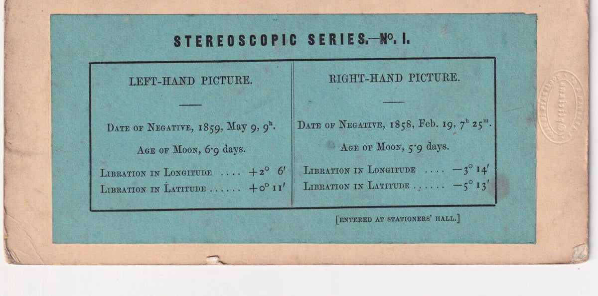 WARREN DE LA RUE : MOON PHOTOGRAPHED 1858-1859 RARE LUNAR SV PHOTO #1 ...