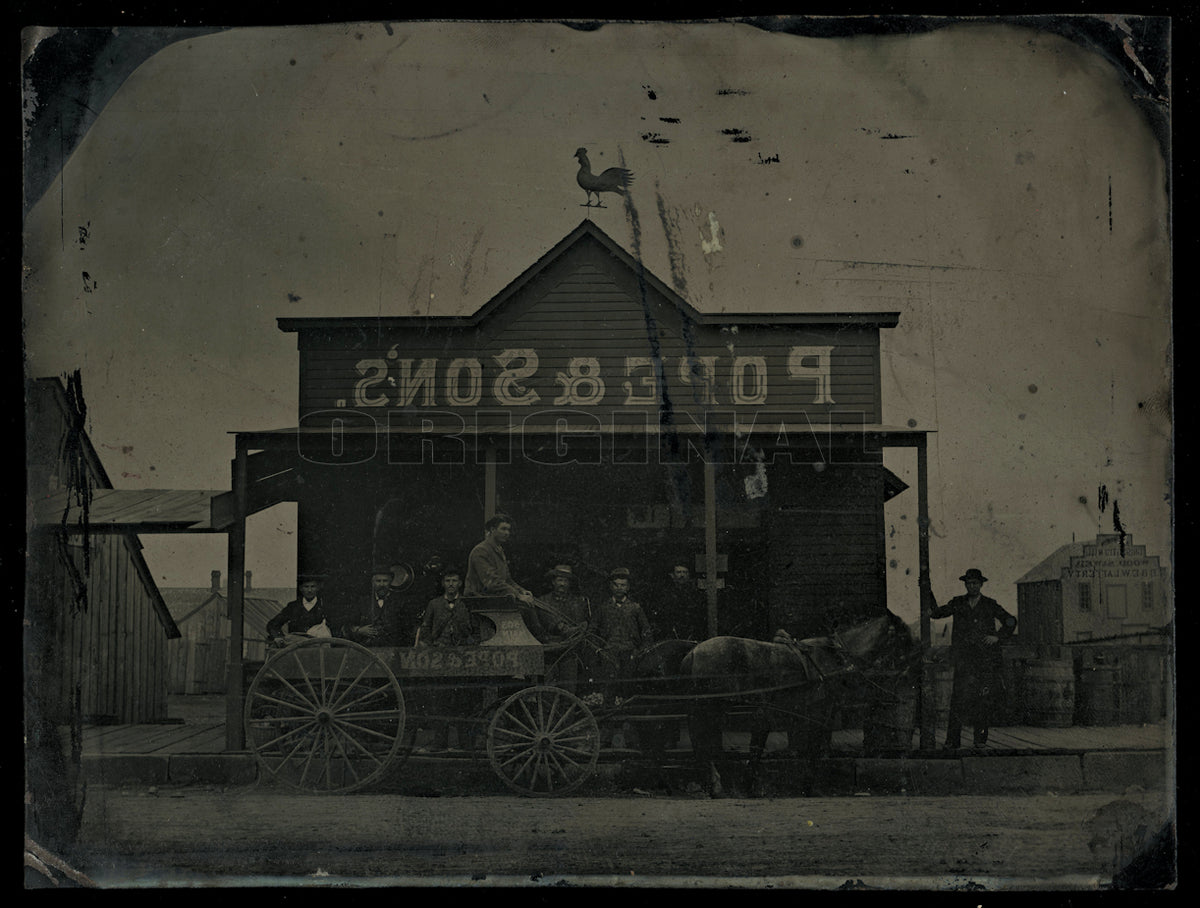 Full Plate Tintype Photo POPE & SONS Storefront Sign + Rooster Weather ...